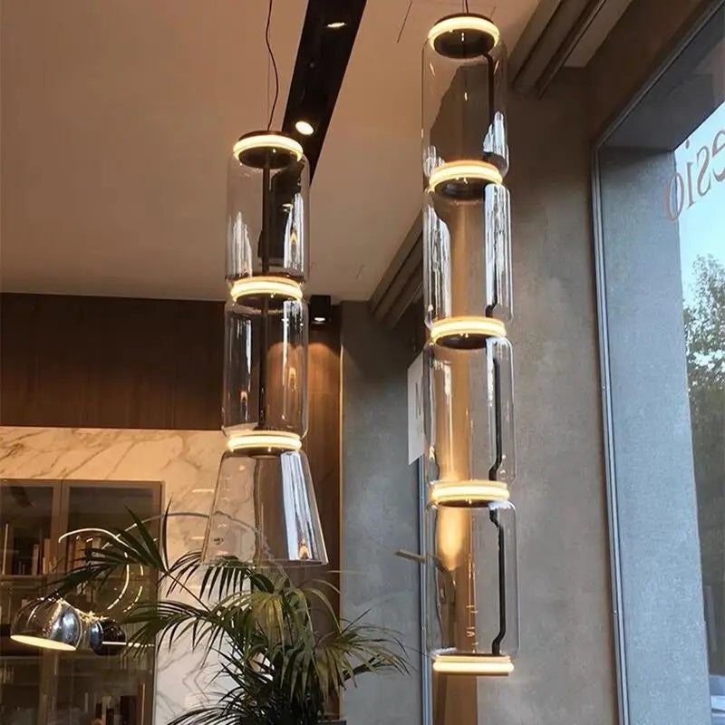 Minimalist Transparent Glass Cylinder Ornament Hanging Lamp Modular Pe ...